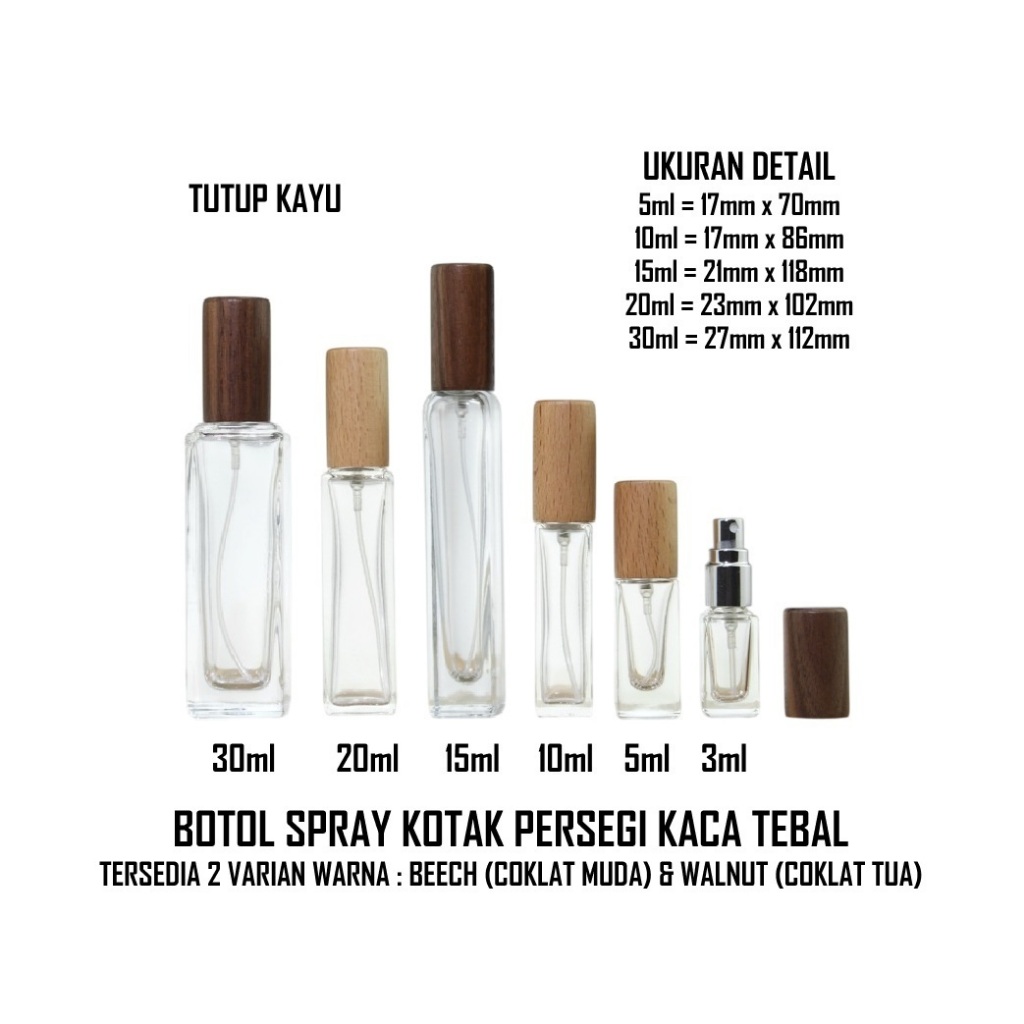 Jual Botol Parfum Spray Tutup Kayu Kaca Tebal Kotak Persegi Clear ...