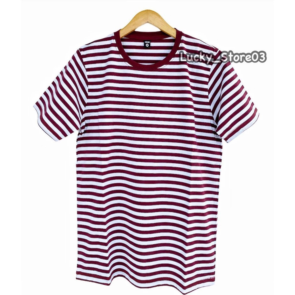 Jual Kaos Stripe Maroon Putih Garis 1 cm / Baju Stripe Maroon Putih ...