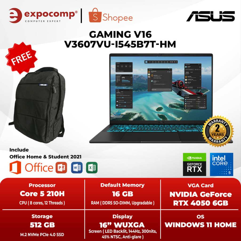Jual ASUS GAMING V16 V3607VU-I545B7T-HM INTEL CORE 5 210H 16GB 512GB ...