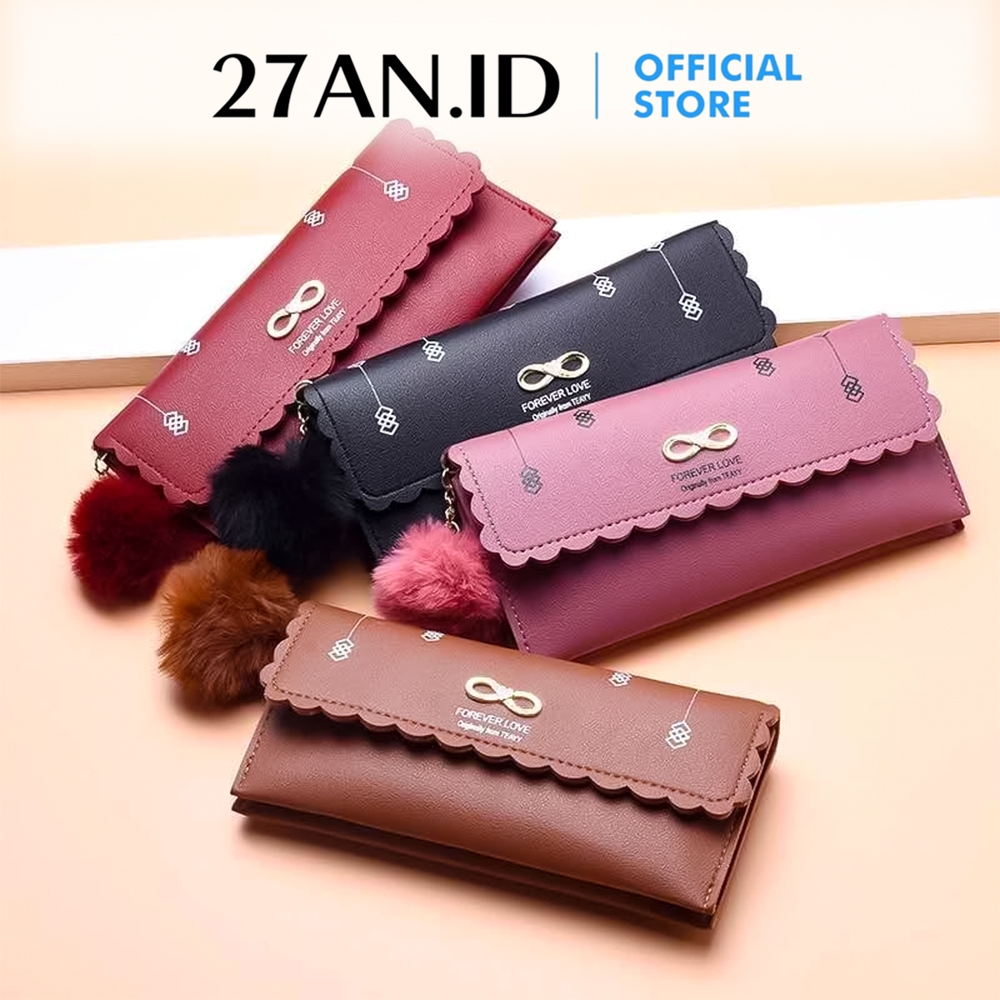 Jual (27AN.ID) DOMPET PANJANG LIPAT WANITA Q26 DENGAN BULU BOLA WOMEN WALLET KOREAN STYLE ...