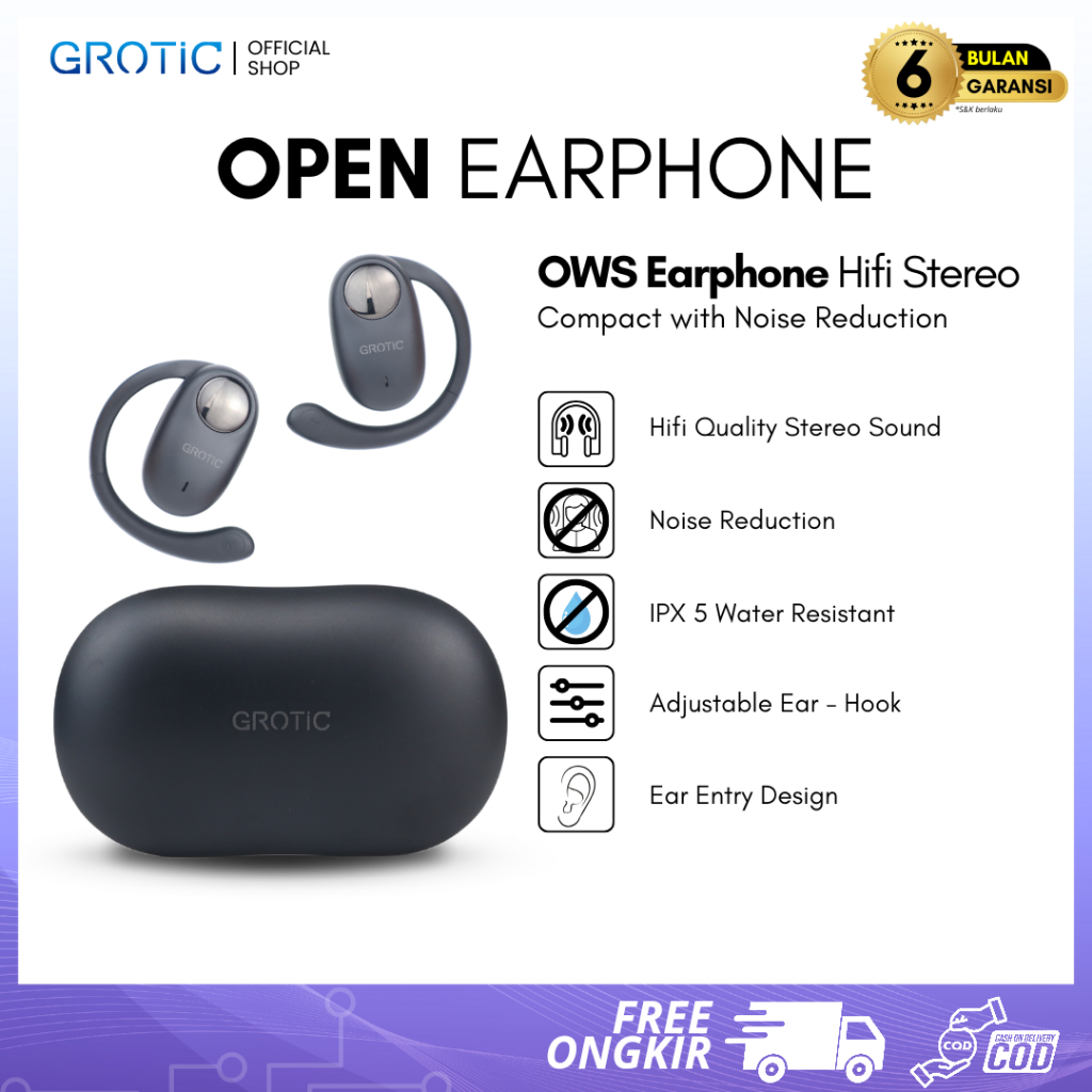 Jual GROTIC Headset Bluetooth Wireless OWS Open Earphone HiFi Stereo ...
