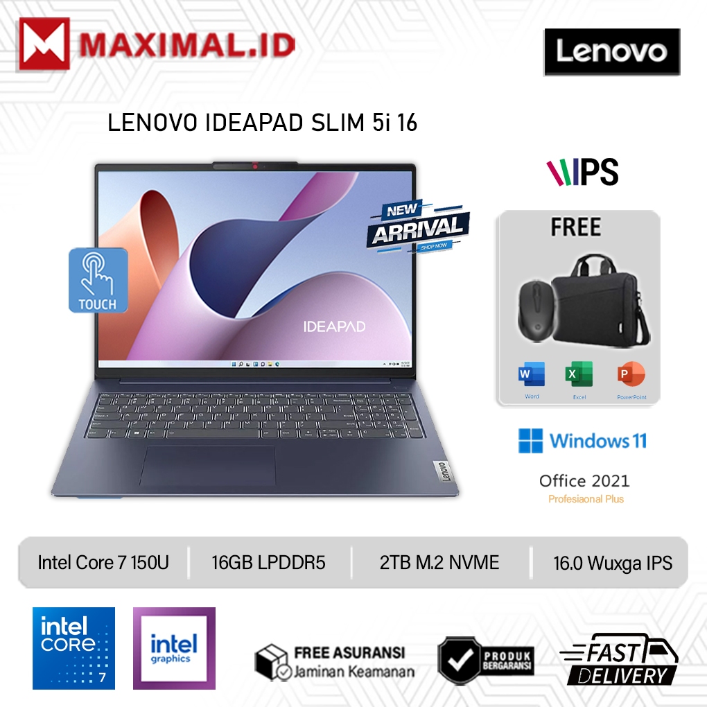 Jual Laptop Lenovo Ideapad Slim 5i 16 Intel Core 7 150U Ram 16GB DDR5 2TB 16.0 Wuxga IPS Touch ...
