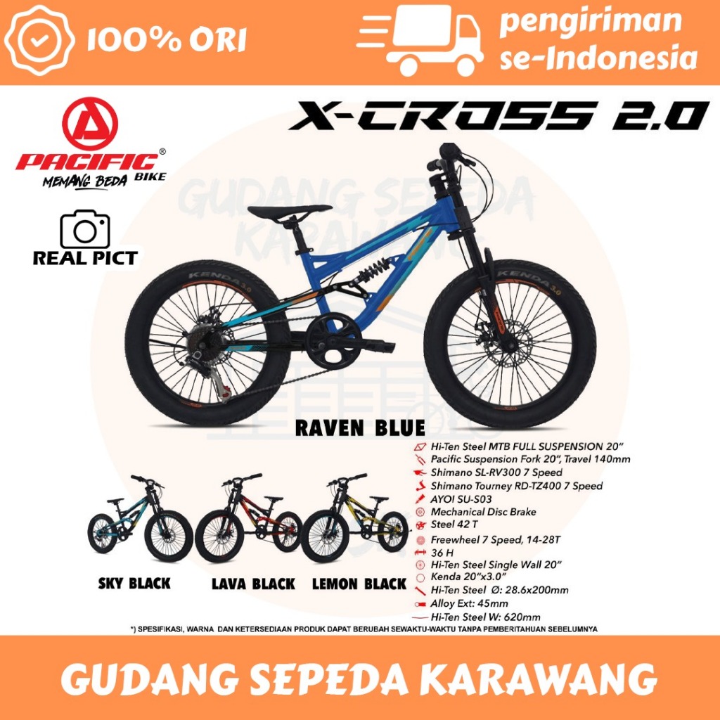 Jual SEPEDA GUNUNG ANAK 20" PACIFIC MTB X-CROSS 2.0 (1X7 MD) | Shopee ...