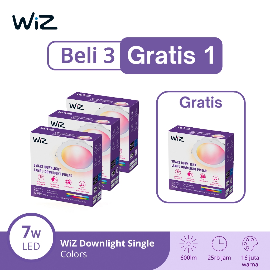 Jual WiZ Paket Lampu Smart LED Downlight 7W WiFi RGB Beli 3 Gratis 1 | Shopee Indonesia
