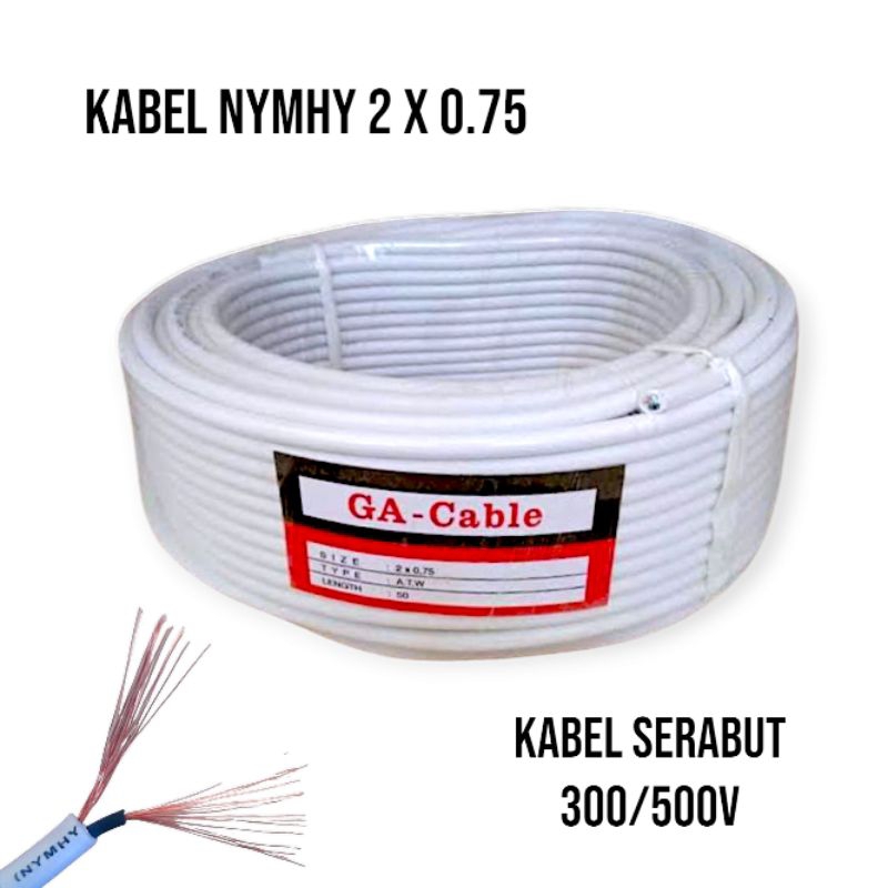 Jual Kabel Nymhy 2 x 0.75 / Kabel Listrik Serabut GA 300/500V Harga Per Meter | Shopee Indonesia