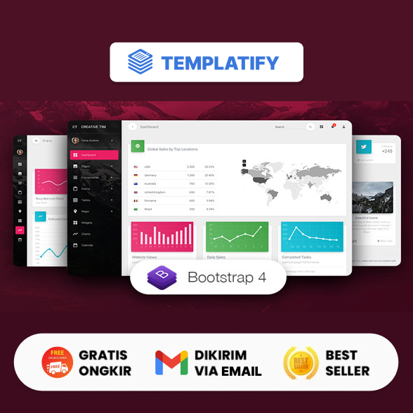 Jual Material Dashboard Pro v2.1.2 - Premium Bootstrap 4 Admin Template Website | Shopee Indonesia
