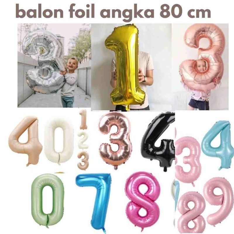 Jual balon foil angka ukuran jumbo besar 80 cm || 20 inch warna gold, rose gold, silver, hitam ...