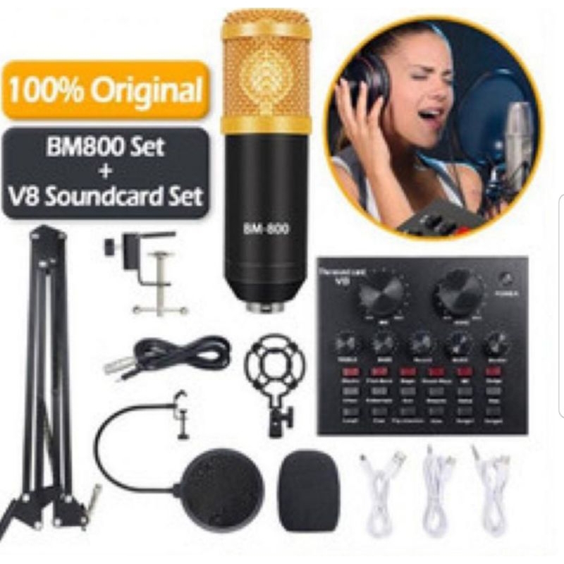 Jual MIC CONDENSER BM800+STAND+SOUNDCARD V8 ORIGINAL komplit full set high qualitas | Shopee ...