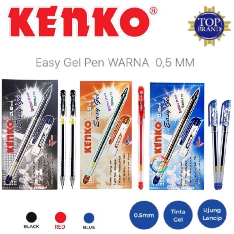 Jual Pulpen Gel Bolpen Pena Kenko EASY GELL 0,5mm Hitam / Biru (1pak = 12 pc | Shopee Indonesia
