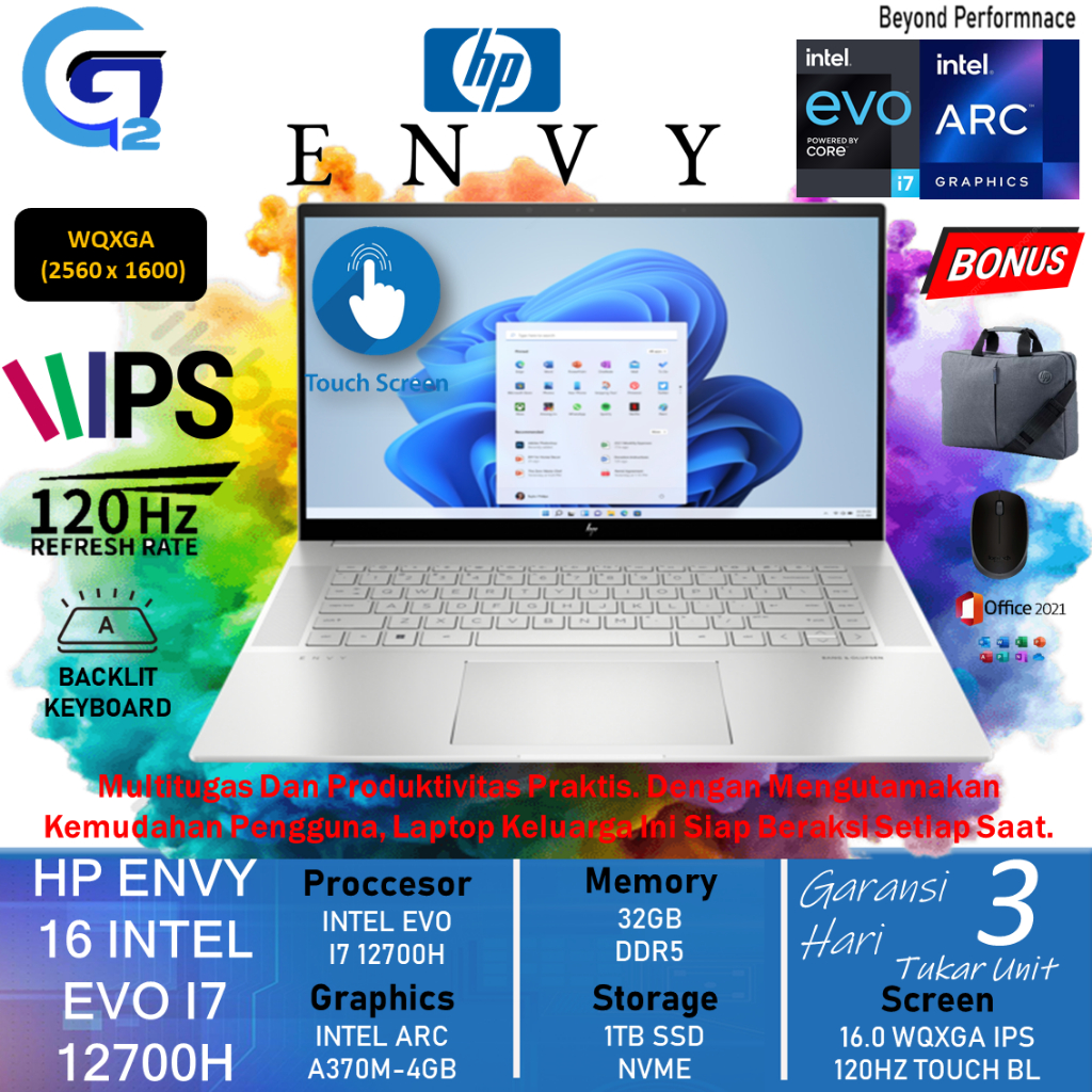 Jual Laptop HP ENVY 16 Intel Core i7 12700H 32GB 1TB SSD ARC A370M 4GB ...