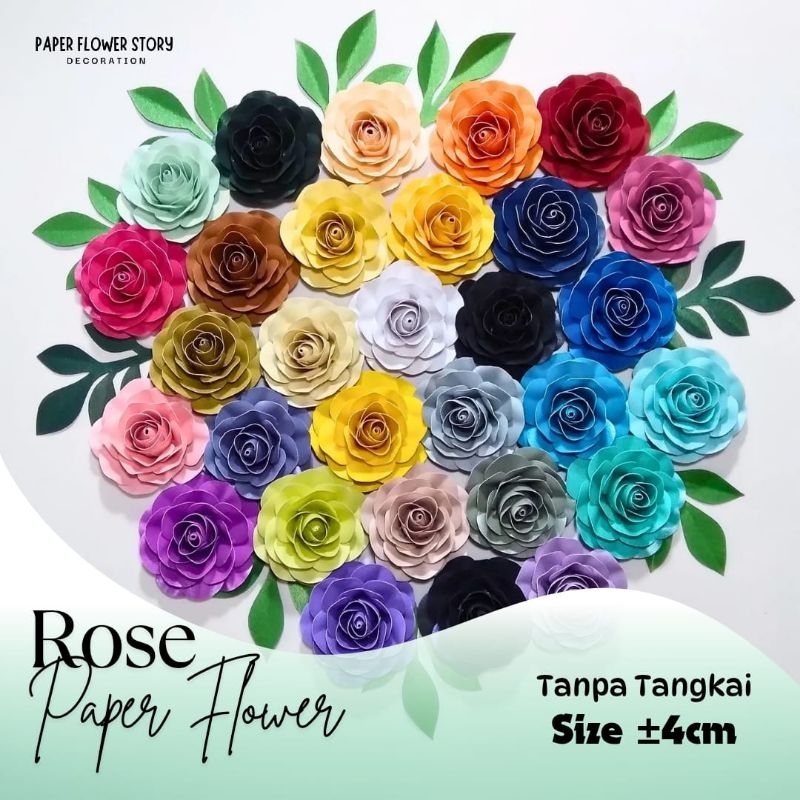 Jual Bunga Mawar Kertas Small Rose Paper Flower size 4cm tanpa tangkai ...