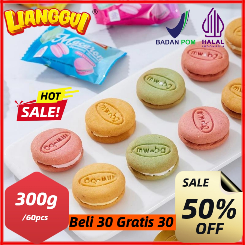 Jual [Pengiriman 24 jam] HALAL Lianggui Macaron Sandwich Biscuit 300g ...