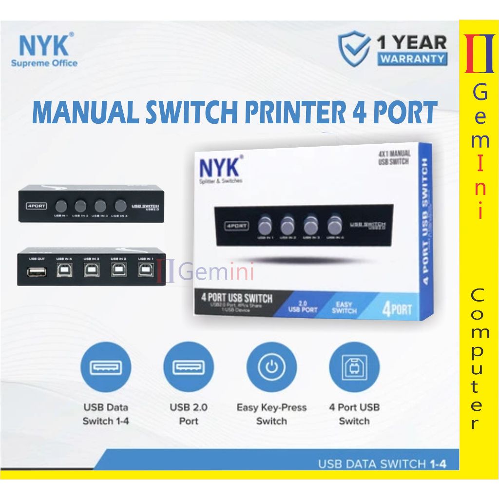 Jual USB SWITCH 4 PORT NYK / MANUAL SWITCH PRINTER 4 PORT NYK ORIGINAL PRODUCT | Shopee Indonesia