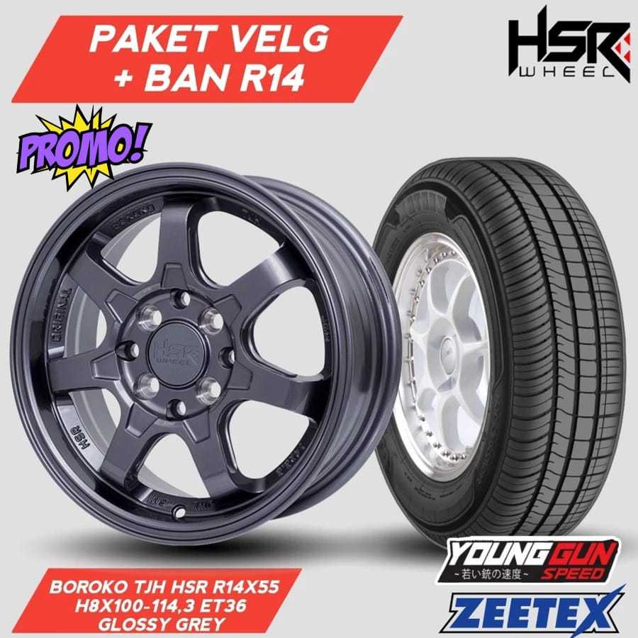 Jual velg racing r14 hsr boroko tjh pcd 4X100 paket velg dan ban untuk brio karimun wuling airev ...