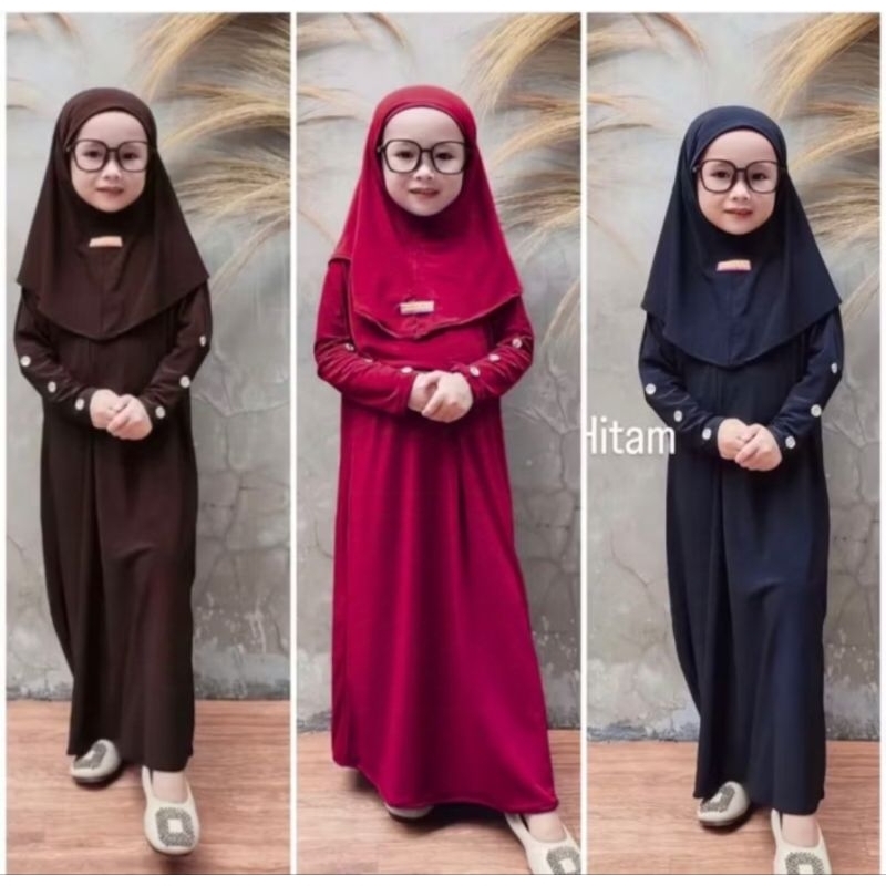 Jual Abaya anak batwing set hijab jersy premium 1-8tahun//abaya mecca ...