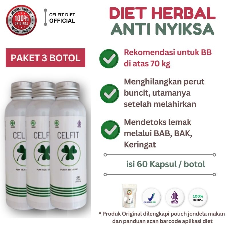 Jual CELFIT NATURAL DIET OFFICIAL (PAKET 3pcs) Kapsul Pelangsing Diet ...