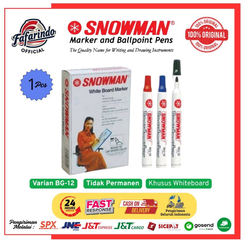 Jual (PROMO) Spidol White Board Snowman BG-12 / Spidol Whiteboard ...
