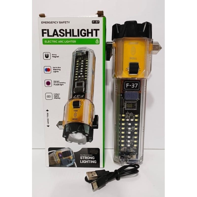 Jual Senter Safety F-37 Led Laser Roll Zoom In Out Hammer Emergency ...