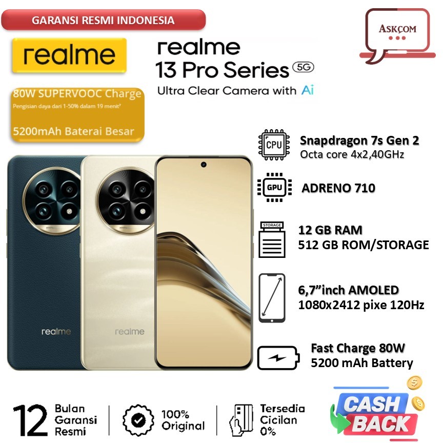 Jual REALME 13 PRO+ 5G 12GB/512GB SNAPDRAGON 7S GEN2 6,7"inches AMOLED 120Hz NFC GARANSI RESMI ...
