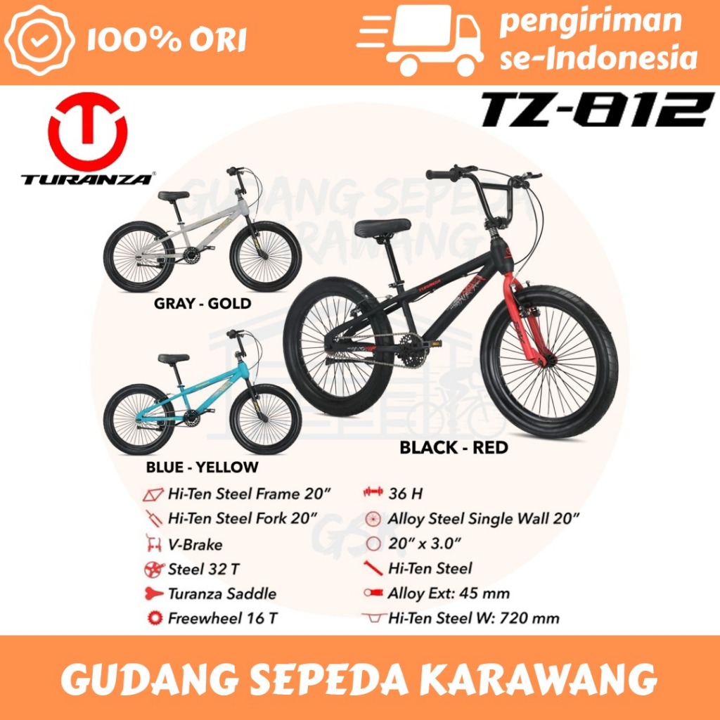 Jual SEPEDA ANAK LAKI-LAKI BMX TURANZA TZ-812 UKURAN 20 INCH BAN 3.0 ...