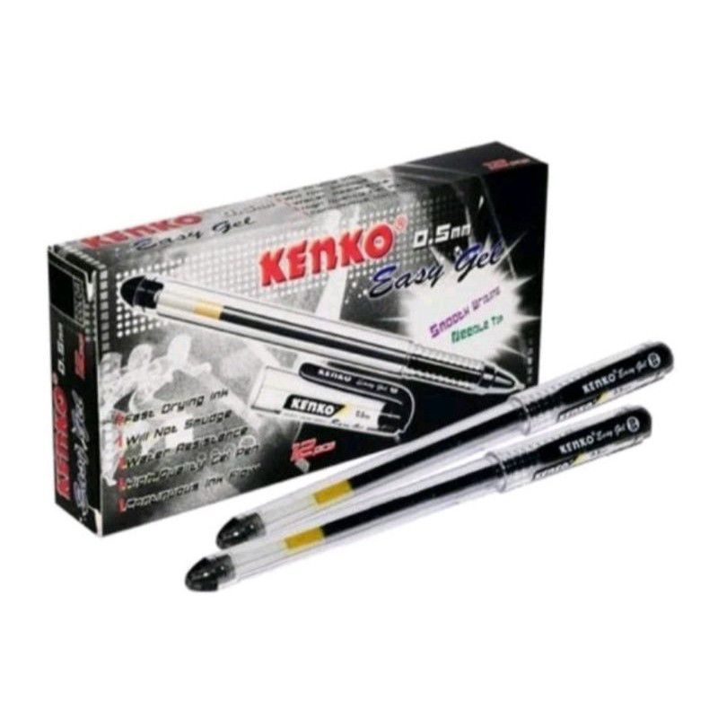 Jual (BISA COD) PROMO 12 Pcs Pulpen / Pena / Pen / Bolpen Kenko Easy Gel 0.5mm Hitam | Shopee ...