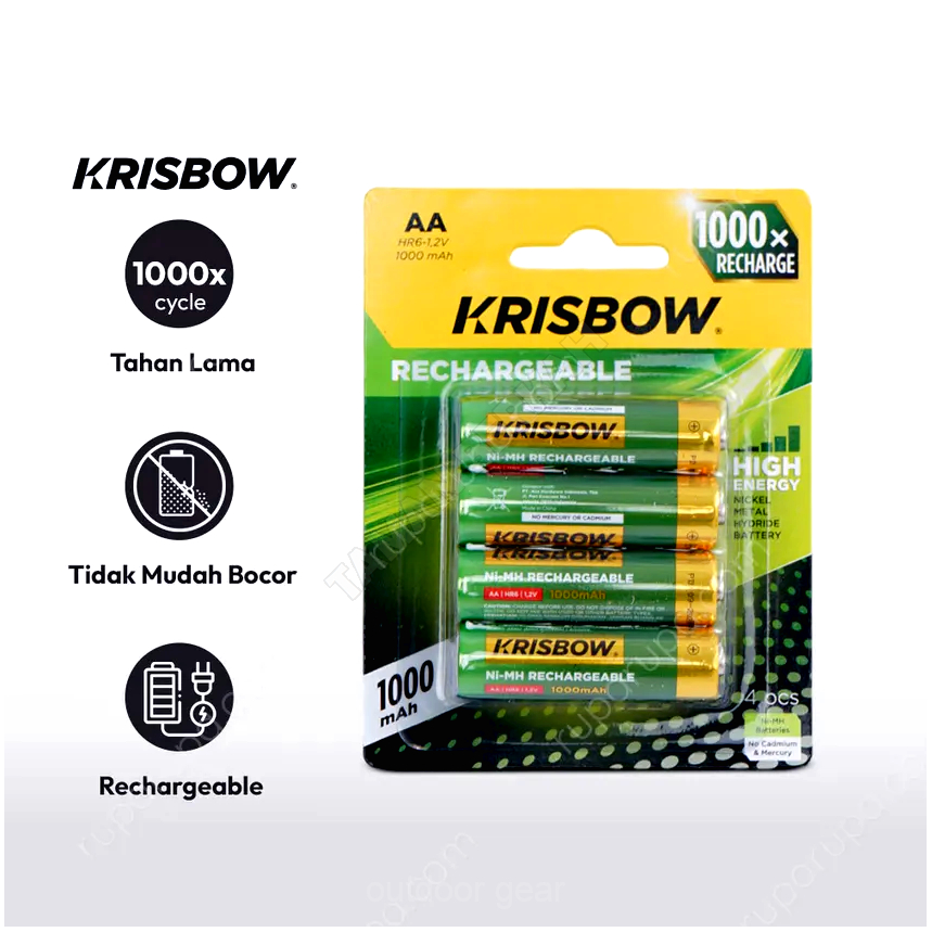 Jual KRISBOW BATERAI RECHARGEABLE SIZE AA 1000 - 2500MAH - BATTERY ...