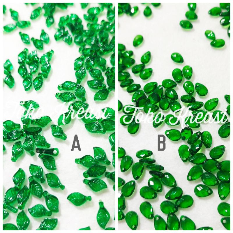 Jual (Per Pack) Manik Daun Akrilik Mini Kecil - Acrylic Bening Hijau ...