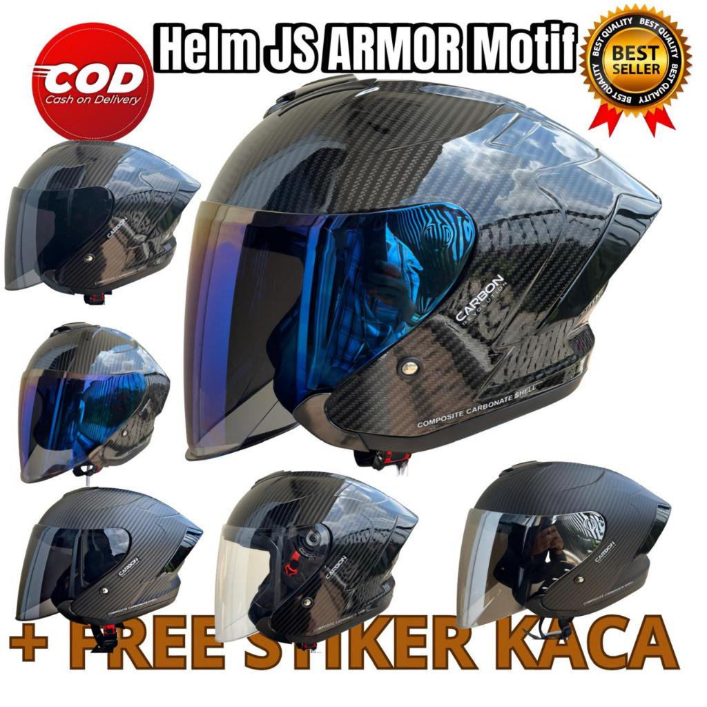 Jual Helm Half FaceJS ARMOR MOTIF CARBON/Helm Pria/Helm Keren/Helm ...