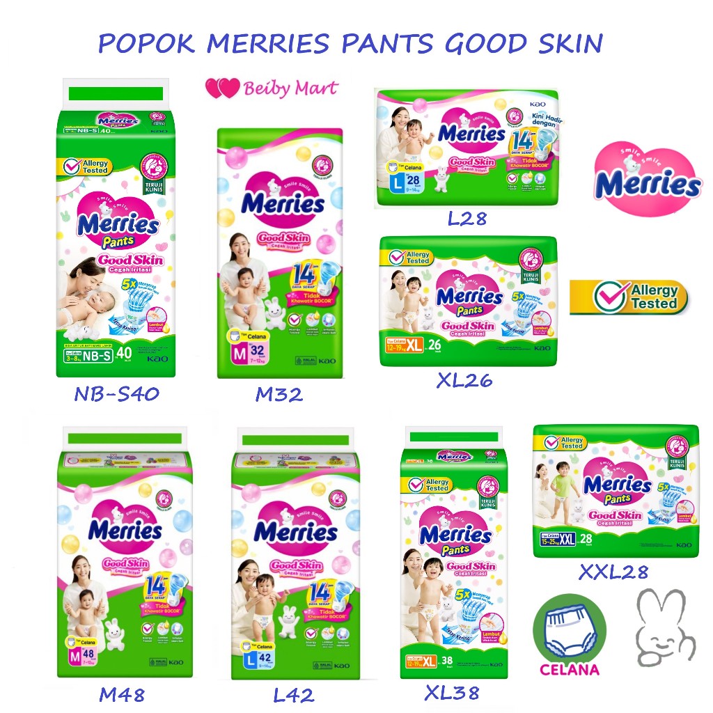 Jual Popok Celana Anak MERRIES Good Skin Pants Size XL38 / L42 / M48 ...
