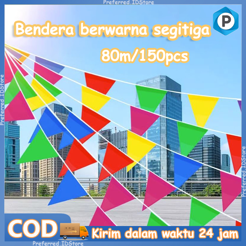 Jual Bendera Kain Segitiga Warna Warni 80 Meters 150Pcs Bendera Hias ...