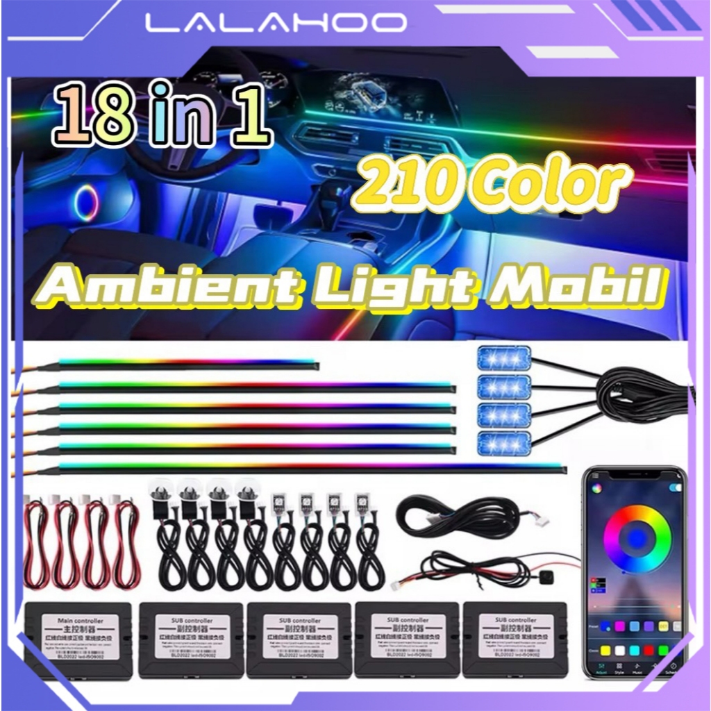 Jual Ready Car Ambient Light Mobil 18 in 1 210 Color Lampu Ambience ...