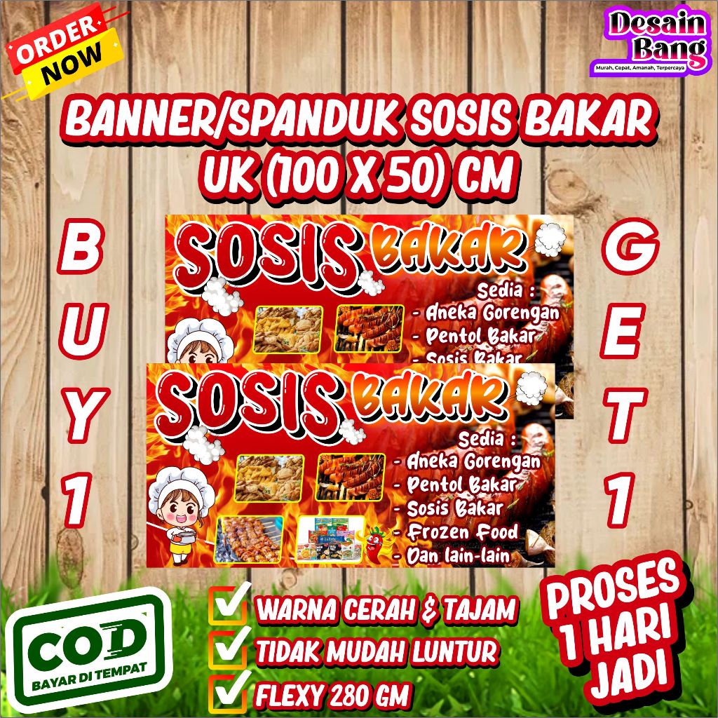 Jual Banner Sosis Bakar, Spanduk Sosis Bakar, 100x50 cm, COD. Desain ...