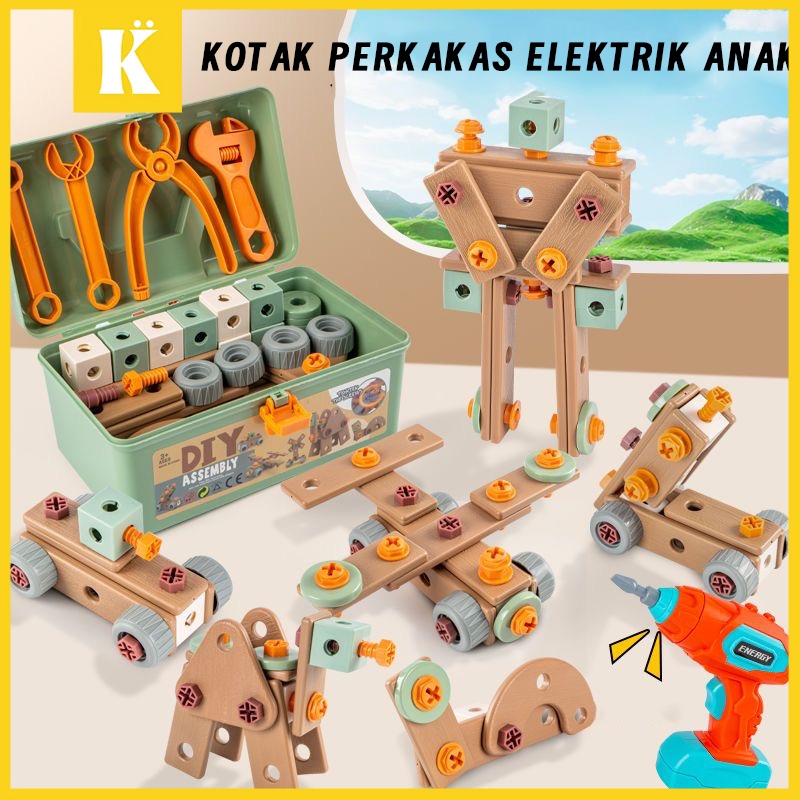 Jual Keeppley Mainan Anak Tool Box Set Mainan Perbaikan Sekrup Bor ...