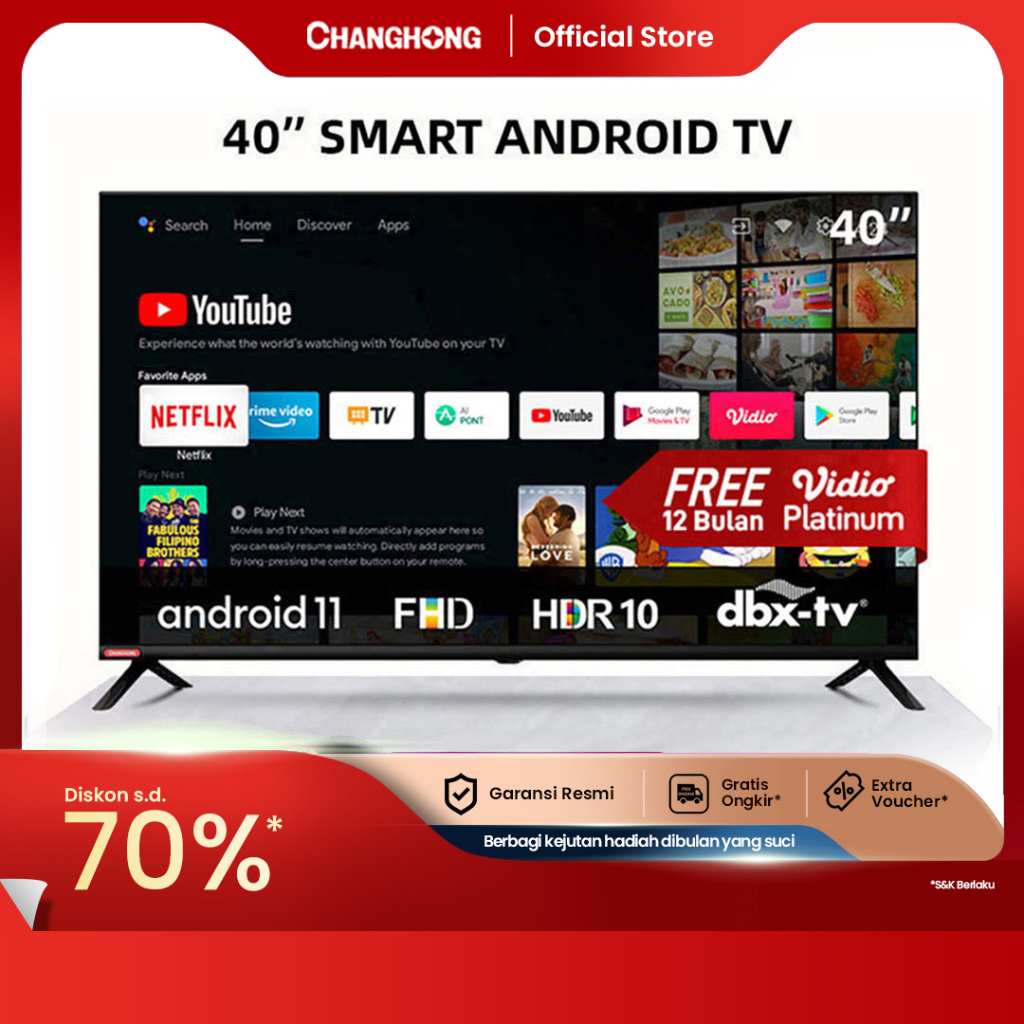 Jual Changhong 40 Inch Newest Android 11 Frameless Smart TV Digital LED TV FHD -Netflix-Youtube ...