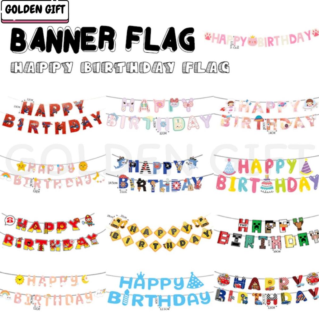 Jual Spanduk Bendera Selamat Ulang Tahun Kartun Happy Brithday karakter ...