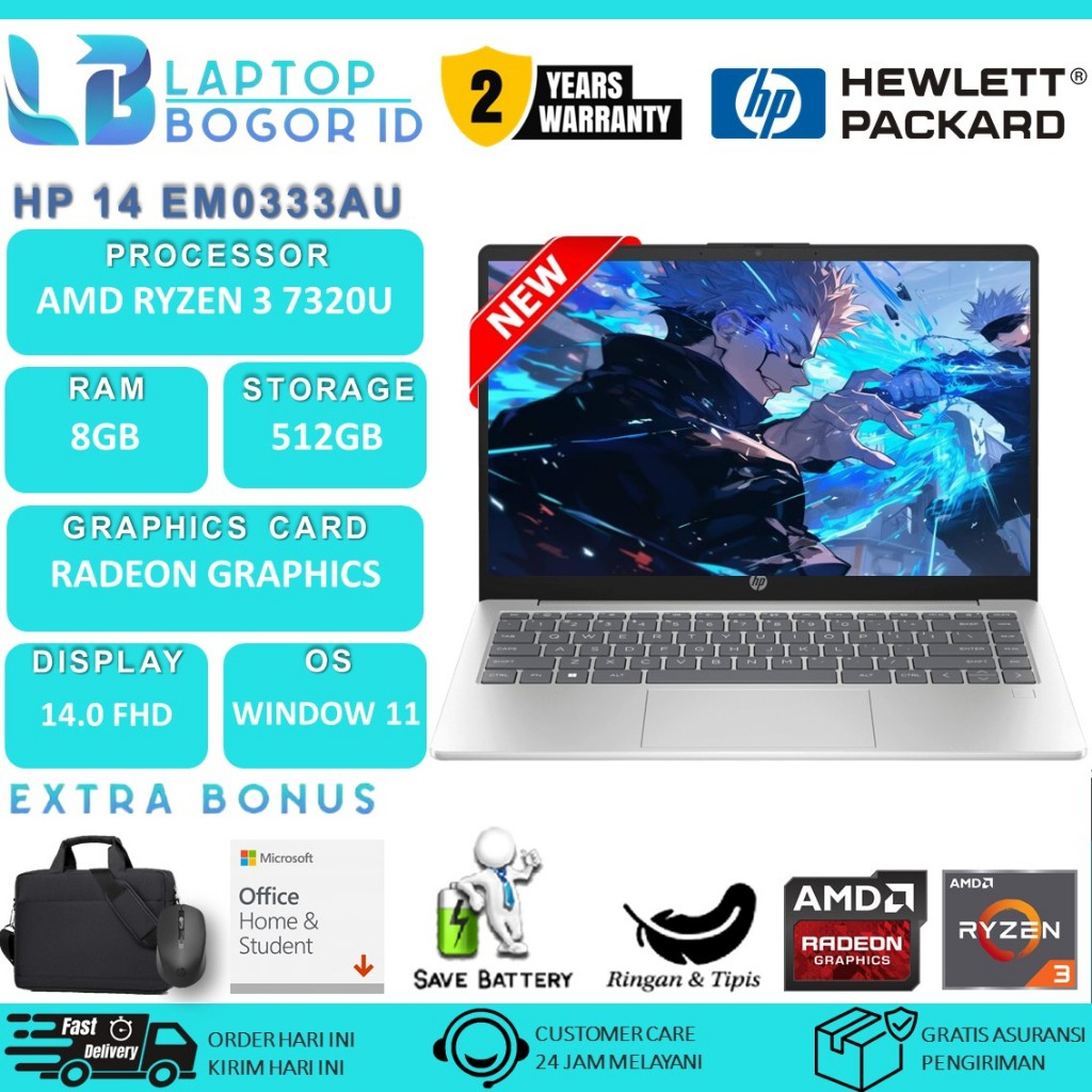 Jual Laptop HP 14 EM0333AU AMD Ryzen 3 7320U 8GB 512GB SSD 14" FHD IPS ...