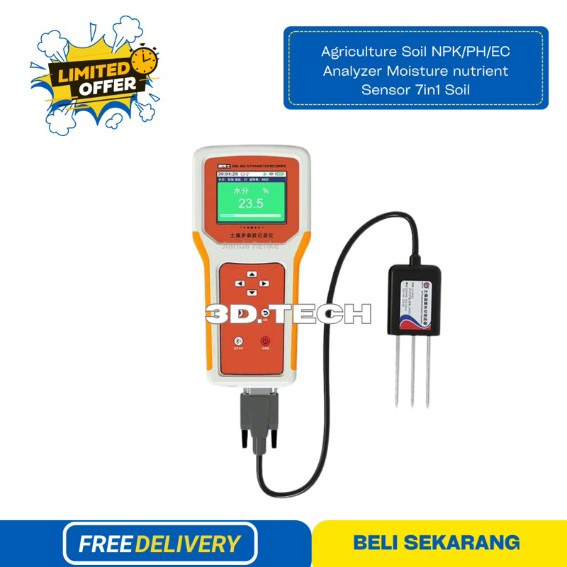 Jual Agriculture Soil NPK/PH/EC Analyzer Moisture nutrient Sensor 7in1 ...