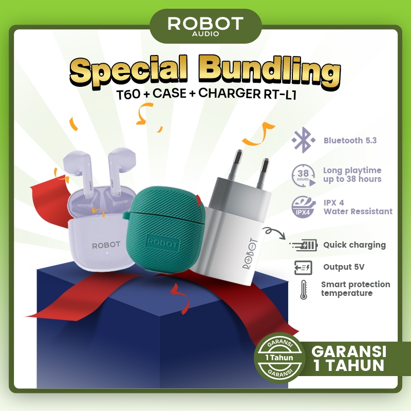 Jual [BUNDLING SPECIAL] ROBOT TWS T60 Earphone Airbuds + Robot T60 ...
