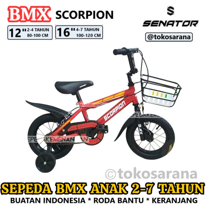 Jual Sepeda Anak Senator Scorpion MX2 BMX 12" 16" Rangka Steel Roda ...
