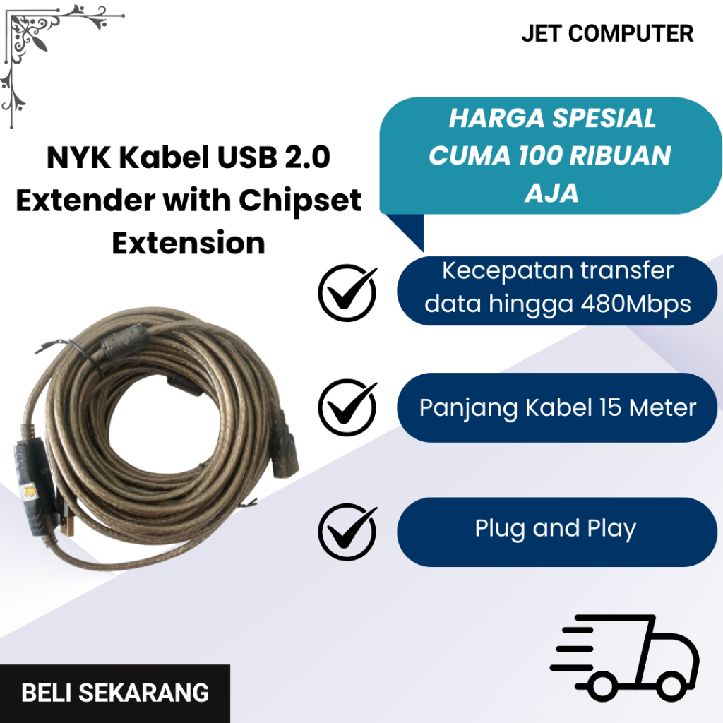 Jual NYK Kabel USB 2.0 Aktif 15 Meter Extender with Chipset Extension ...