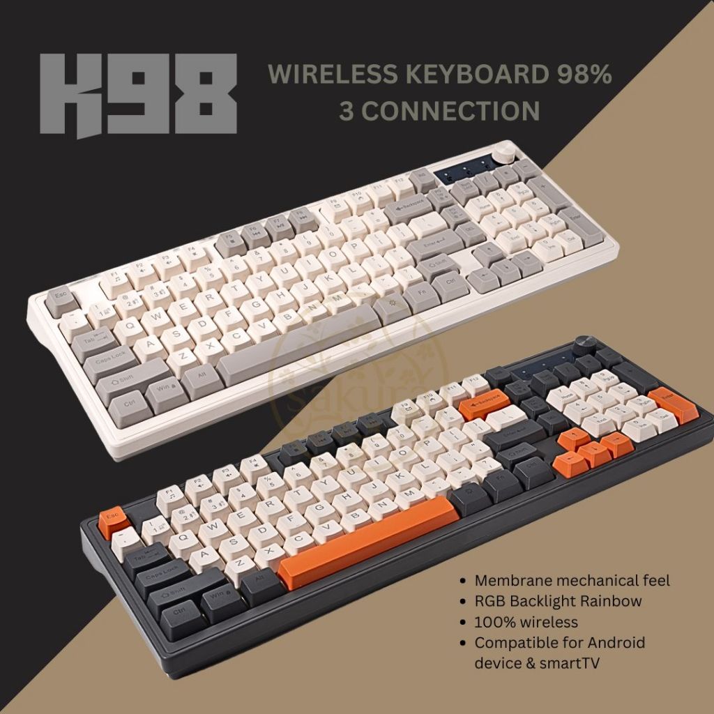 Jual K98 Keyboard Wireless Bluetooth Laptop Mechanical Feel 98% Keys ...