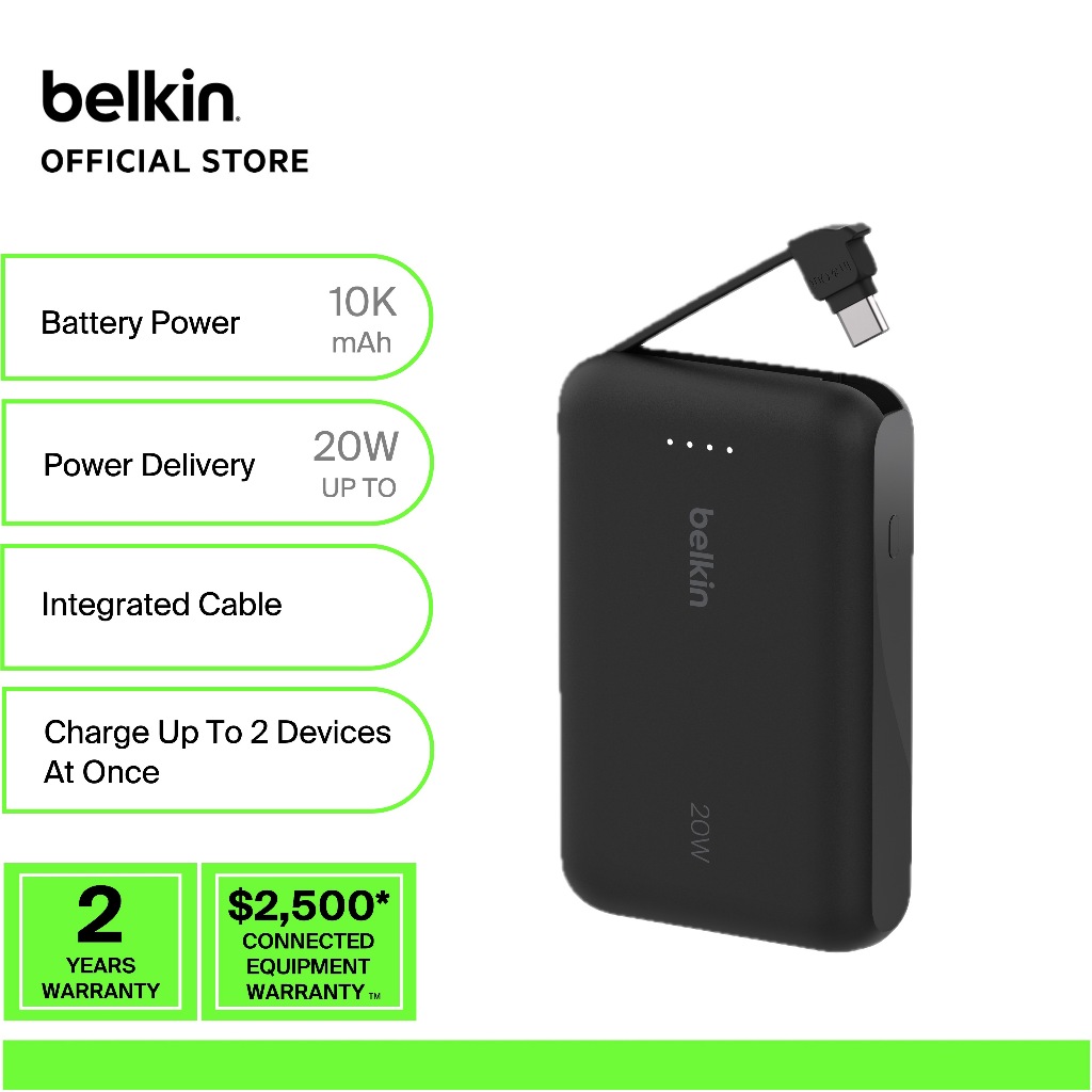 Jual Belkin BPB021fq BoostCharge Power Bank 10K with Integrated Cable ...