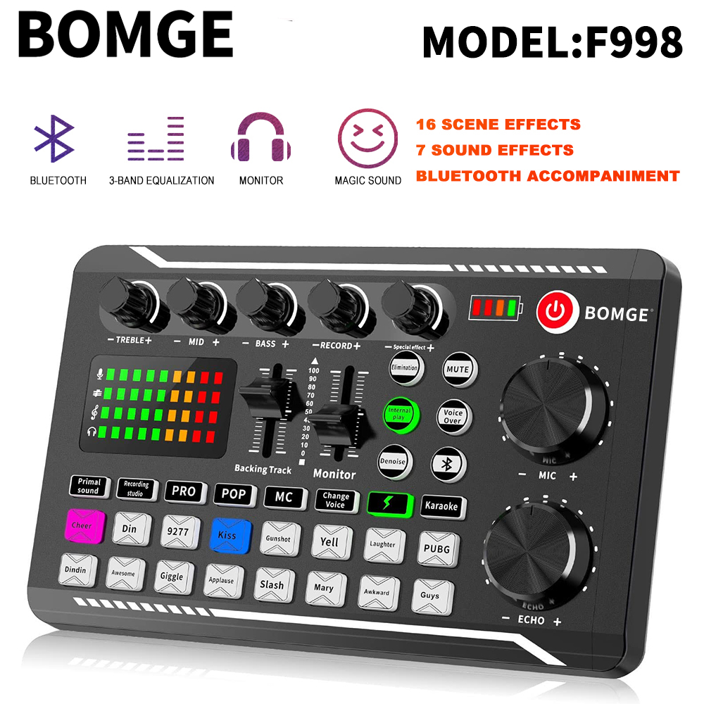 Jual BOMGE F998 Live Sound Card Audio Mixer Professional Audio Interface with DJ Mixer Effects ...