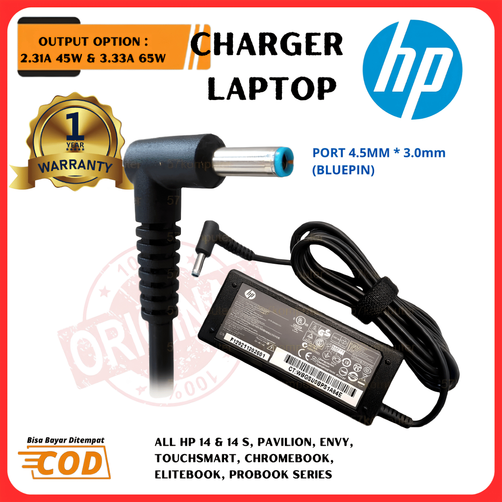 Jual Charger & Adaptor Laptop HP Pavilion Envy Elitebook ProBook Series 14s Original High ...