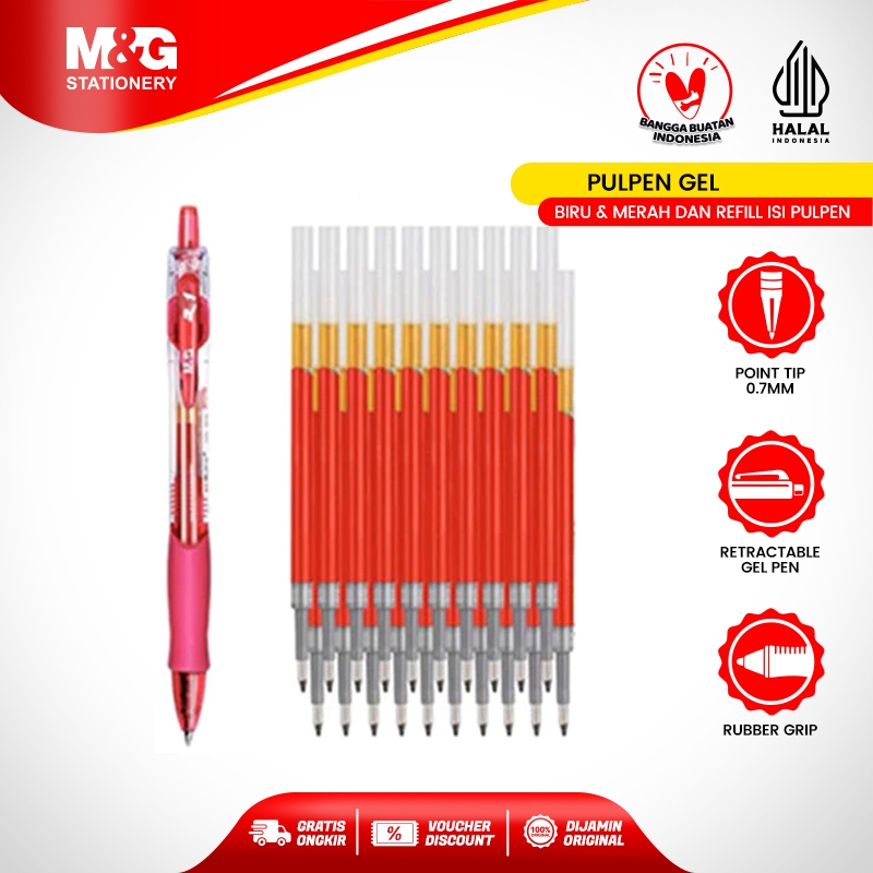 Jual M&G Pulpen Gel Retractable Gel Pen BIRU & RED DAN Refill Isi ...