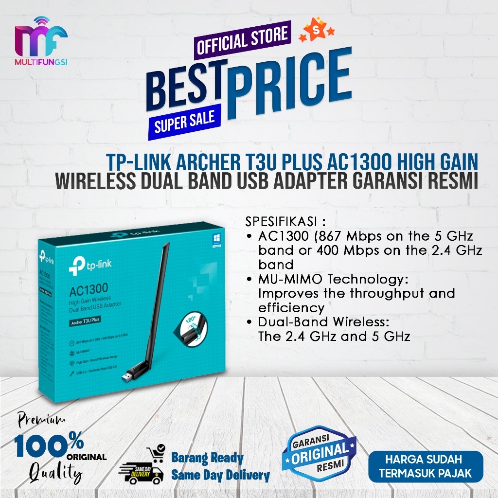 Jual TP-Link Archer T3U Plus AC1300 High Gain Wireless Dual Band USB ...