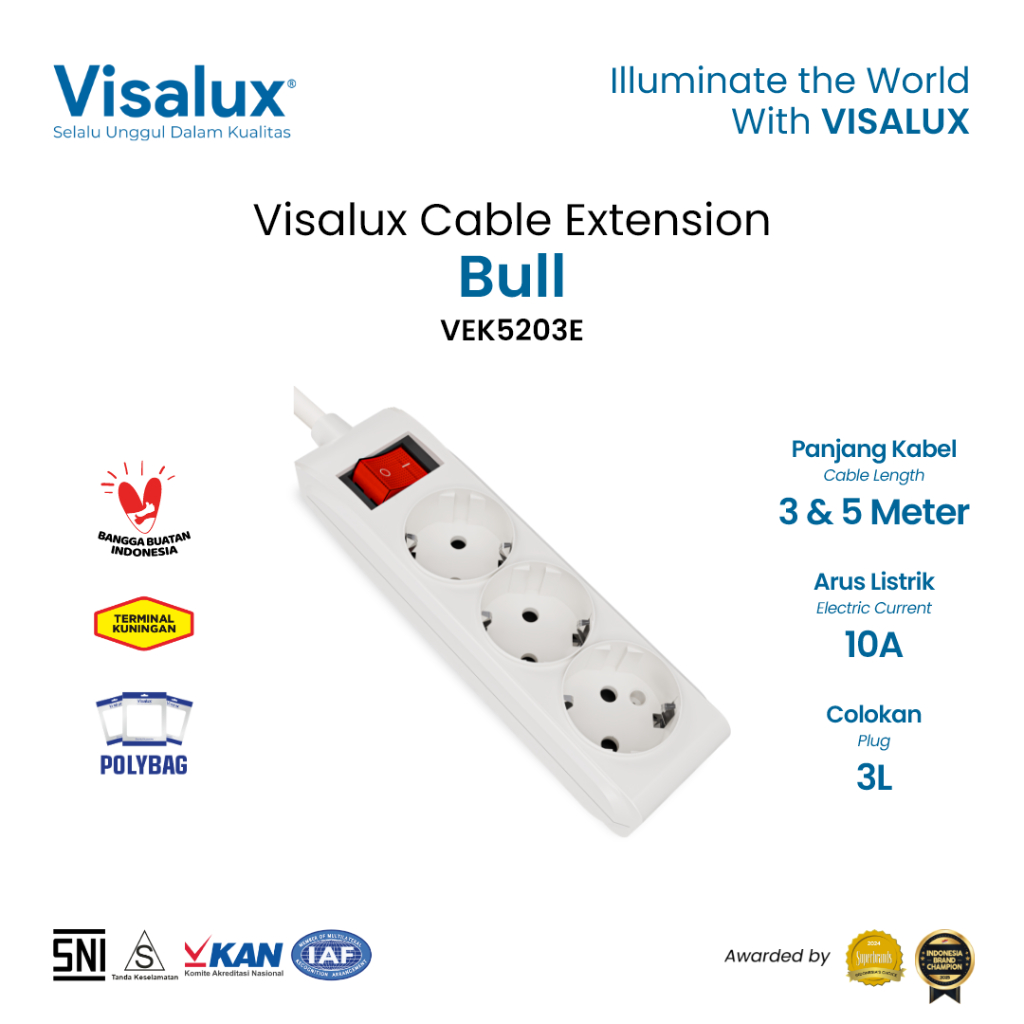 Jual Visalux Kabel Extension Bull - 3L (Stop Kontak Colokan 3 Lubang ...