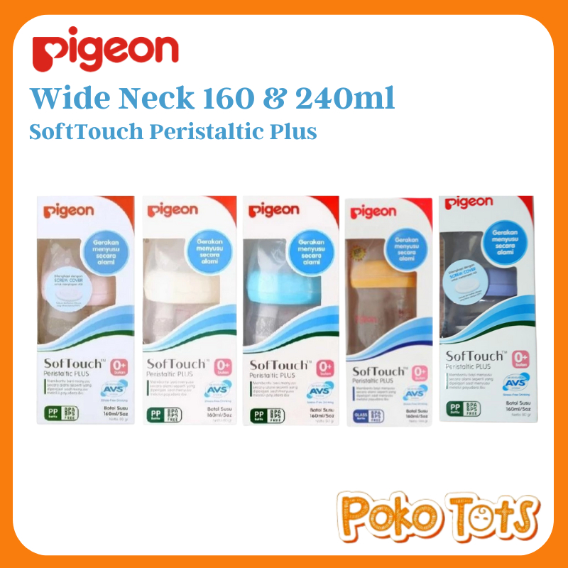 Jual Pigeon Wide Neck Bottle 160 & 240ml SofTouch Peristaltic Plus Botol Susu WHS | Shopee Indonesia