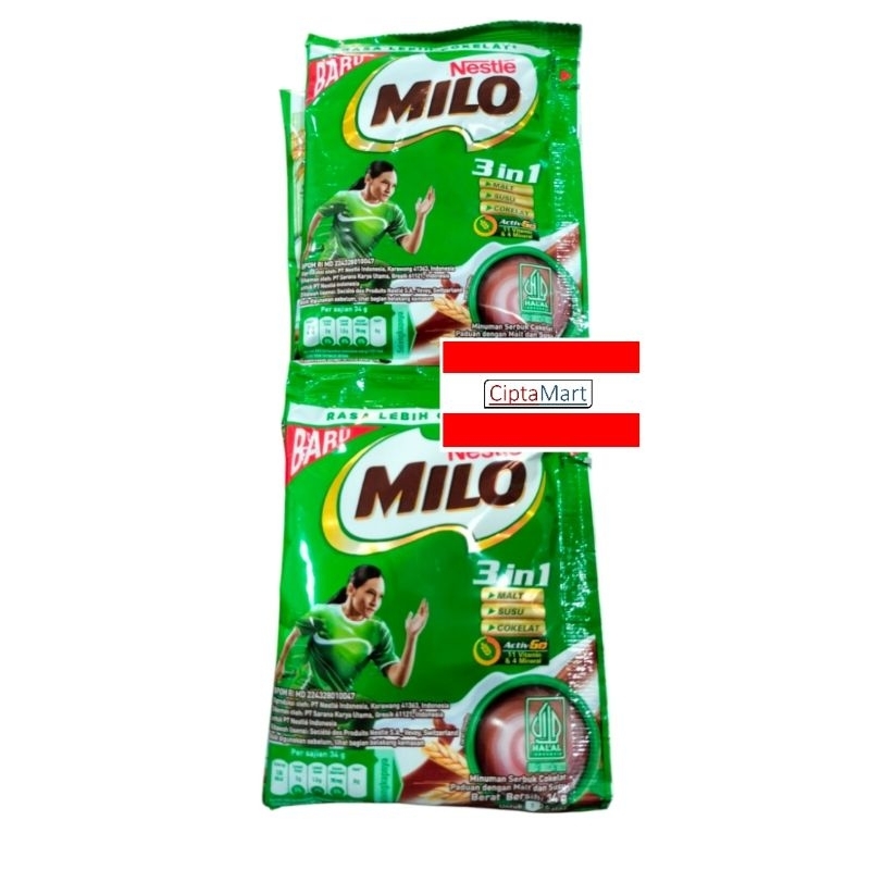Jual Milo 3 in 1 Activ-Go Sachet @ 34 gr ( 1 renceng isi 10 pcs ...
