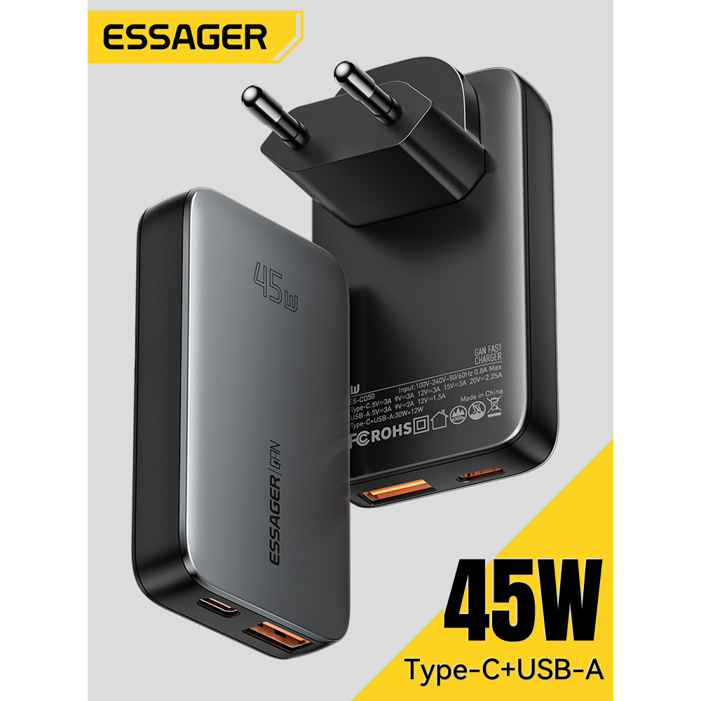 Jual ESSAGER Charger Travel GaN 45W/65W Ultra Tipis Charging Cepat ...